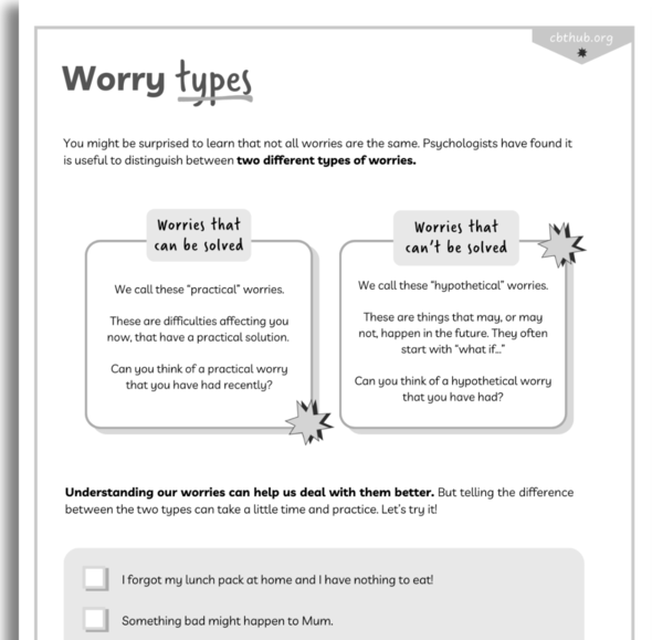 Practical and Hypothetical Worries | CBT Worksheet for Teenagers