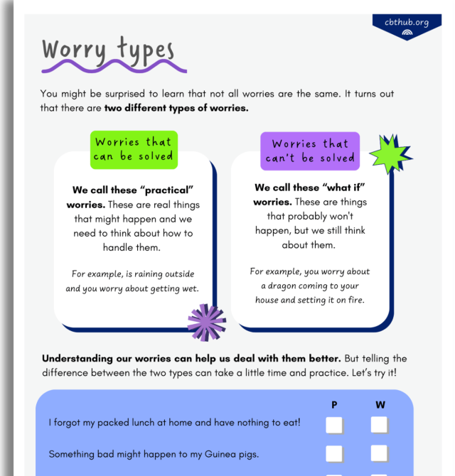 CBT Worksheets for Children's Worry | Printable Anxiety Tools
