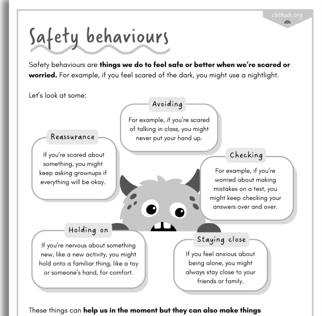 Safety Behaviours | Anxiety CBT Worksheet For Children