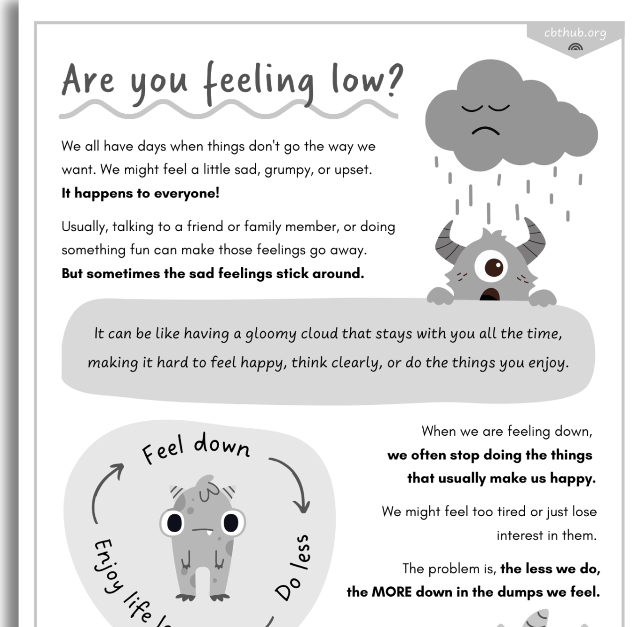 Are You Feeling Low? | CBT Worksheet for Children | CBT Hub