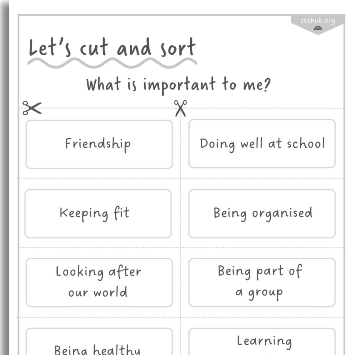 Values Card Sort Activity | CBT Worksheet for Children