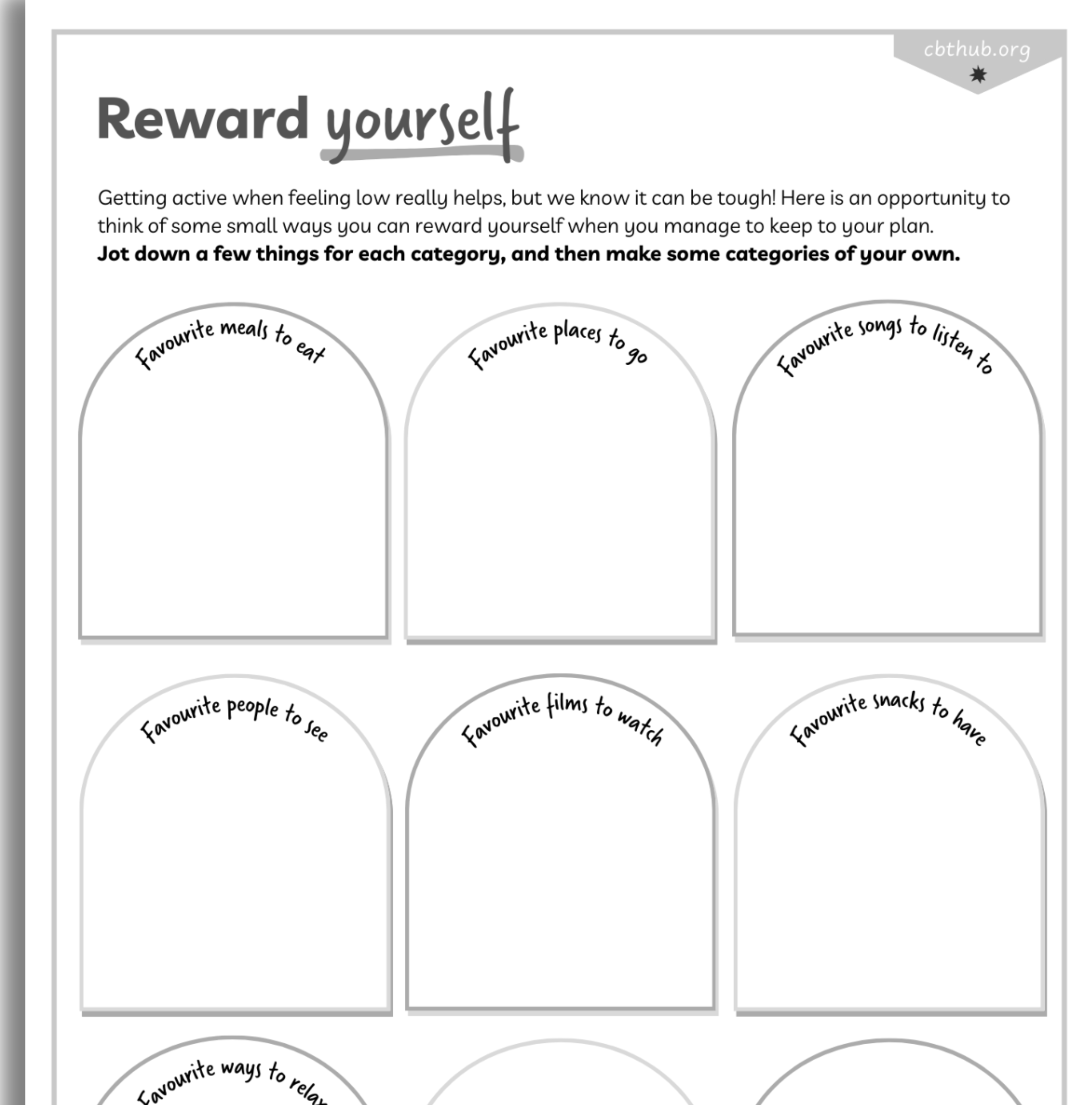 Behavioural Activation with Teenagers | CBT Rewards Worksheet
