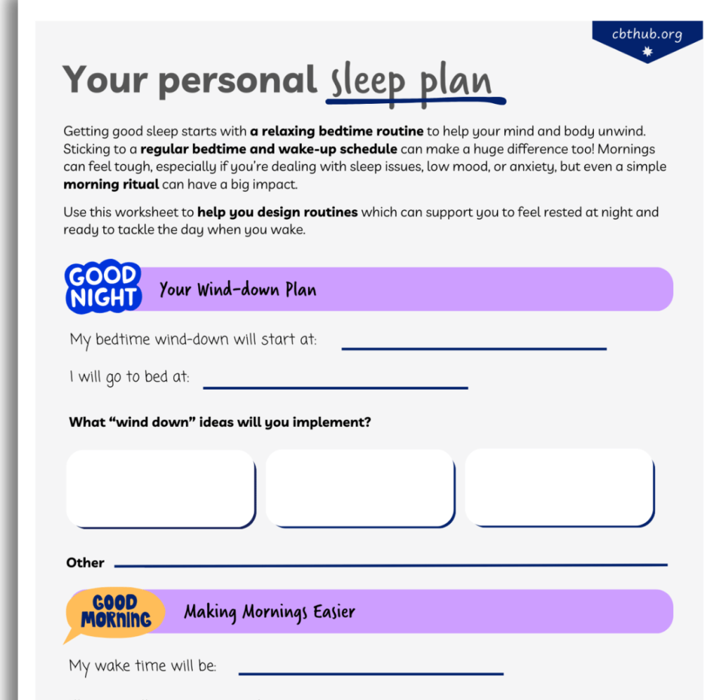 Sleep CBT Worksheets for Young People | Sleep Hygiene & Anxiety