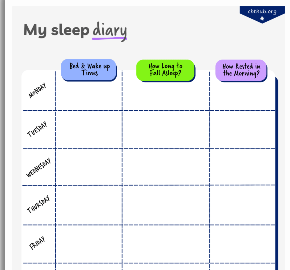 CBT Worksheets for Teen Sleep | Relaxation & Sleep Hygiene