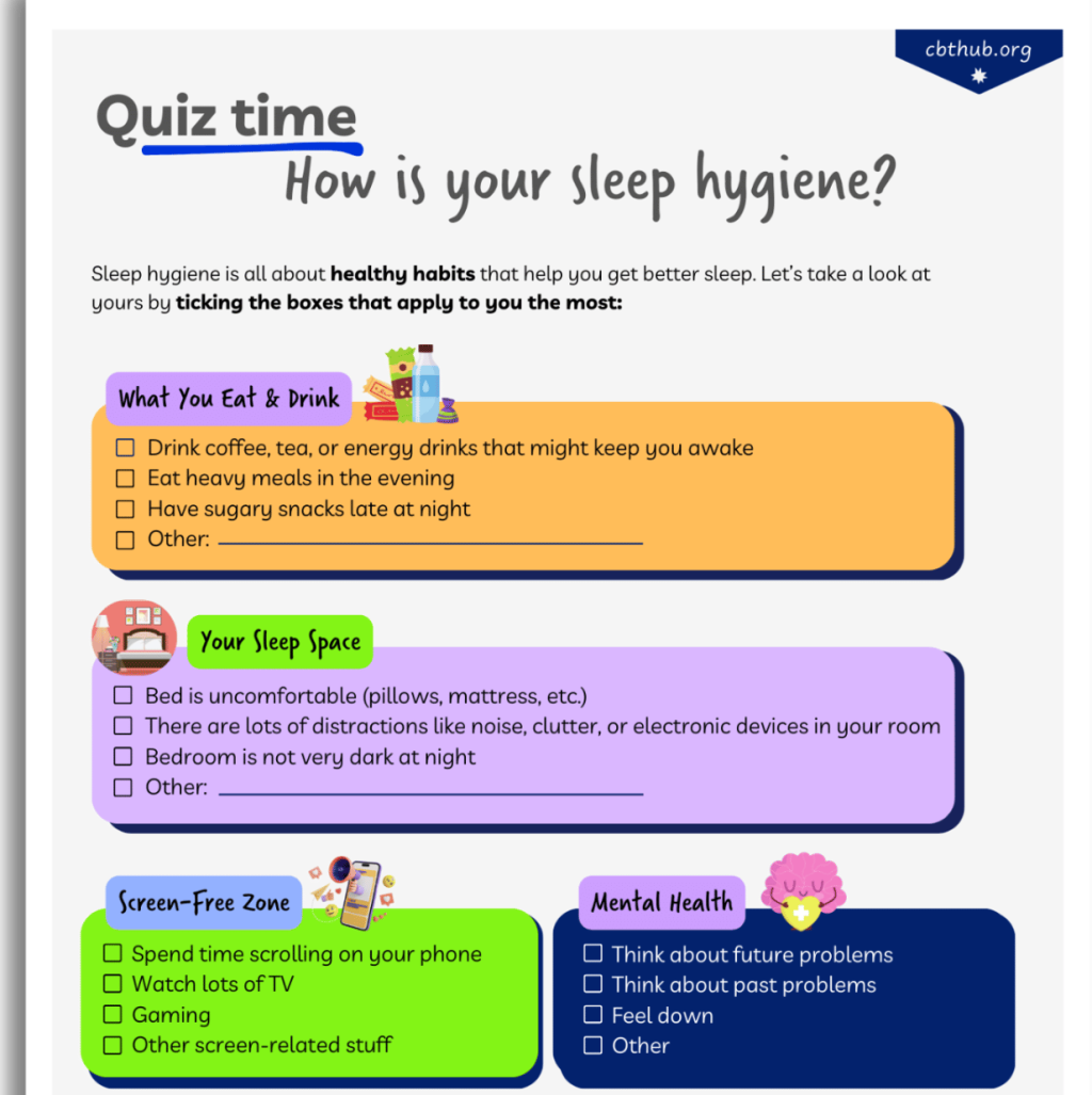 CBT Worksheets for Teen Sleep | Relaxation & Sleep Hygiene