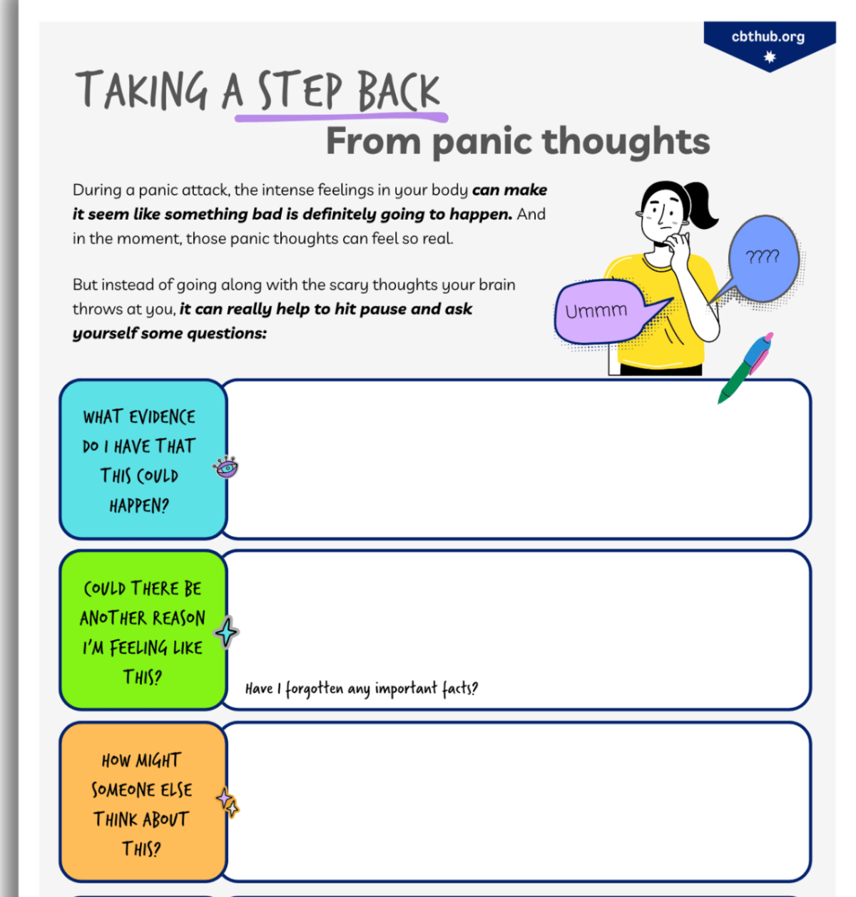 CBT Worksheets for Young People with Panic | CBT HUB