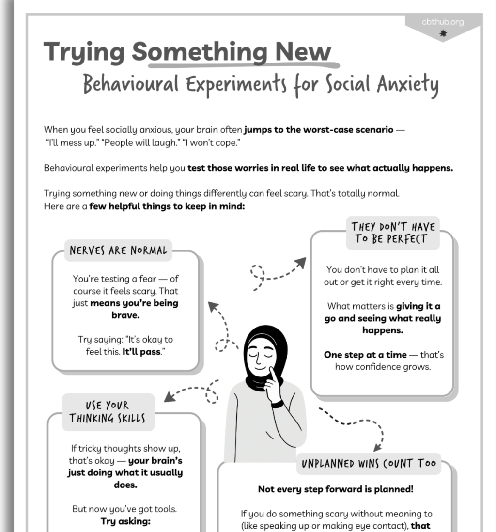 Behavioural Experiments | Social Anxiety Worksheet for Teens